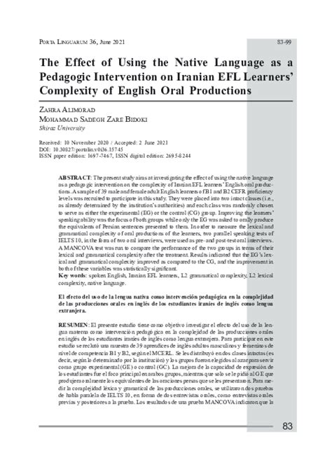 Pdf The Effect Of Using The Native Language As A Pedagogic Intervention On Iranian Efl
