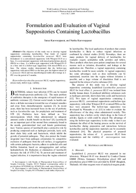 Pdf Formulation And Evaluation Of Vaginal Suppositories Containing Lactobacillus