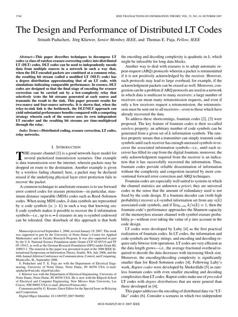 Pdf The Design And Performance Of Distributed Lt Codes