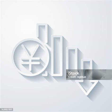 Yen Rate Decrease Icon With Paper Cut Effect On Blank Background Stock