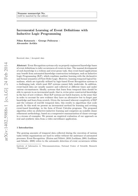 Pdf Incremental Learning Of Event Definitions With Inductive Logic