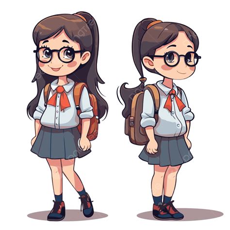 فتاة في المدرسة المتجه Kawaii فتاة في الزي المدرسي نظارات الكرتون