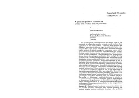 Pdf A Practical Guide To The Solution Of Real Life Optimal Control