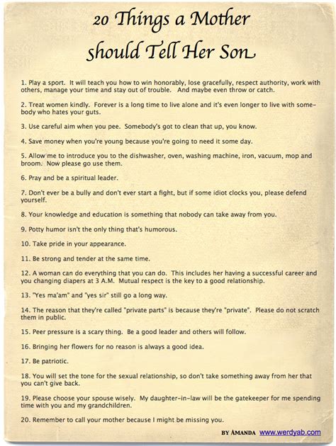 Things A Mother Should Tell Her Son
