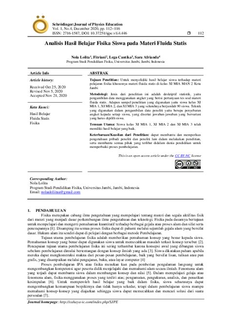 Pdf Analisis Hasil Belajar Fisika Siswa Pada Materi Fluida Statis