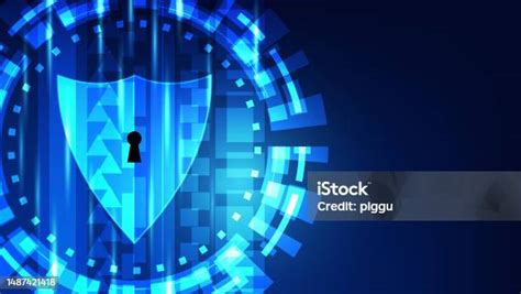 어두운 배경에 가상 화면이 있는 디지털 방패 사이버 보안 기술 사기 방지 가상현실에 대한 스톡 벡터 아트 및 기타 이미지 가상현실 개념 과학 Istock