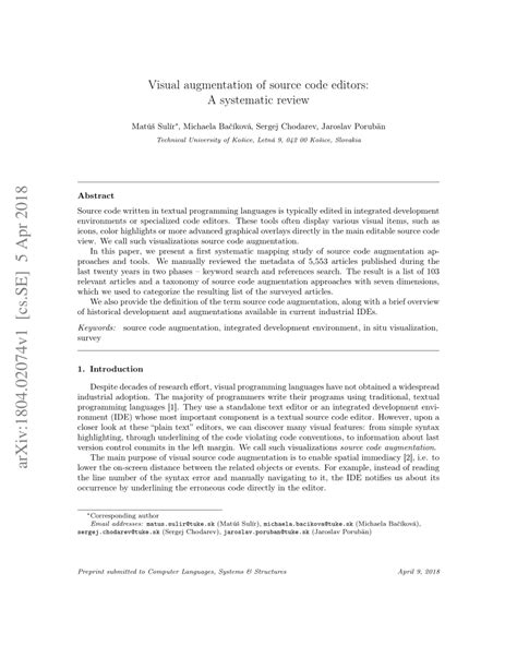 Pdf Visual Augmentation Of Source Code Editors A Systematic Review