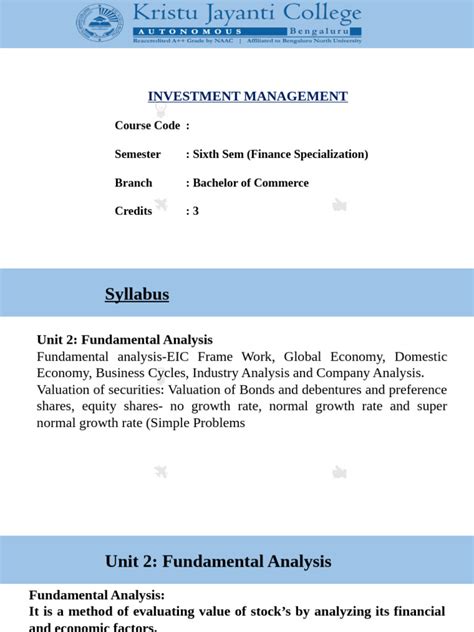 Unit 2 Lecture 1 Fundamental Analysis Im Pdf Business Cycle