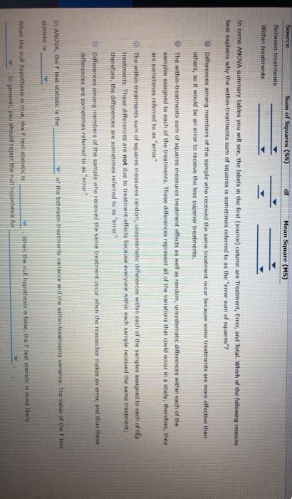 Solved 6 ANOVA Calculations And Rejection Of The Null Chegg Com