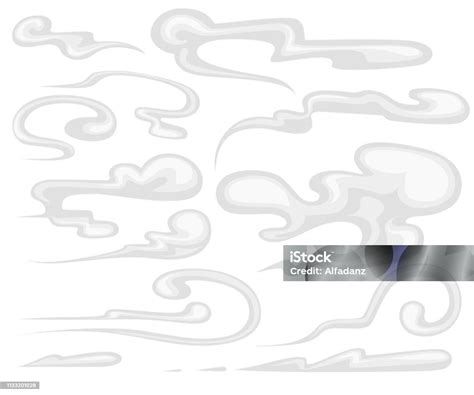 평면 스타일의 연기 효과 증기 구름 안개 물 증기 또는 먼지 게임 또는 애니메이션에 대 한 클립 아트 요소입니다 벡터 일러스트 레이 션에 고립 된 흰색 배경 연기 물리적