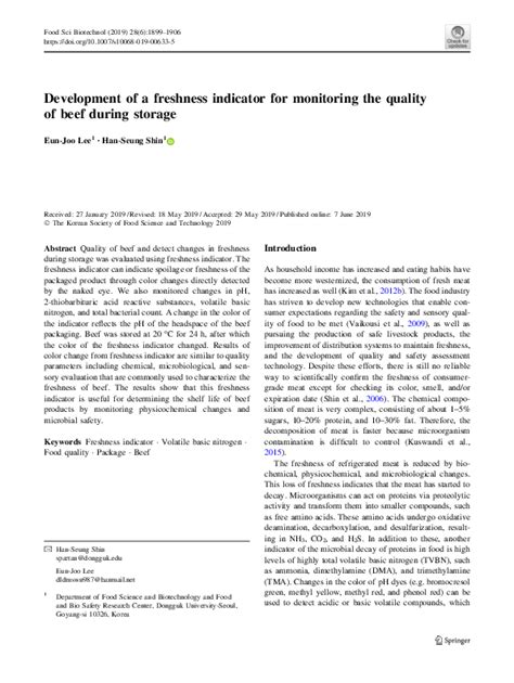 Pdf Development Of A Freshness Indicator For Monitoring The Quality Of Beef During Storage