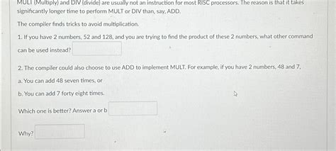 Solved Mult Multiply ﻿and Div Divide ﻿are Usually Not An