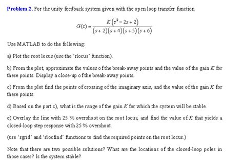 Solved Problem For The Unity Feedback System Given With Chegg