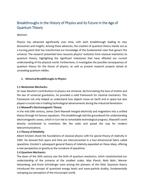 Breakthroughs In The History Of Physics And Its Future In The Age Of