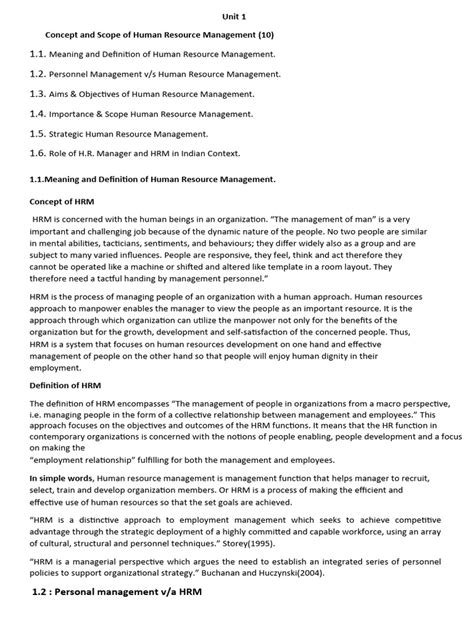 Hrm Unit 1 To Unit 6 All Units Pdf Human Resource Management Recruitment