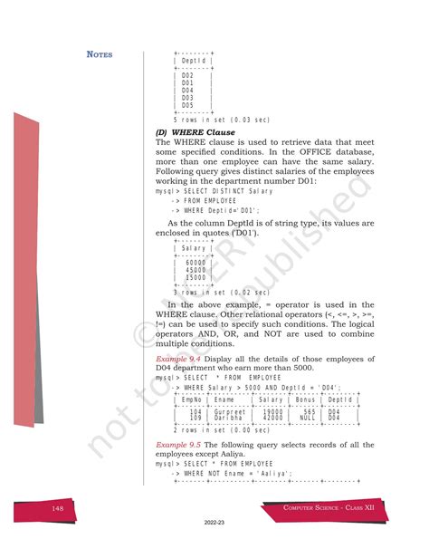 Ncert Book For Class 12 Computer Science Chapter 9 Structured Query