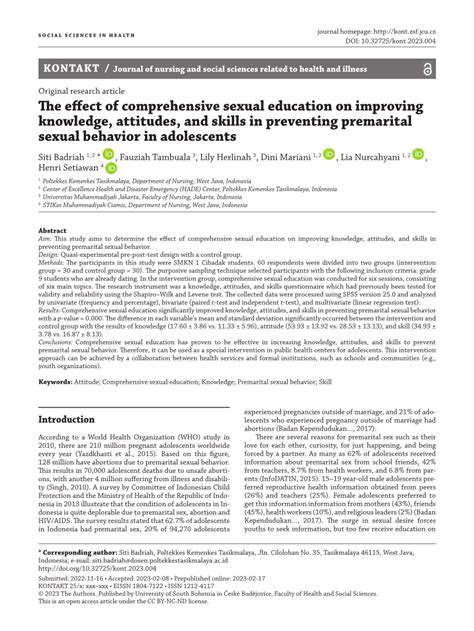 Pdf The Effect Of Comprehensive Sexual Education On Improving