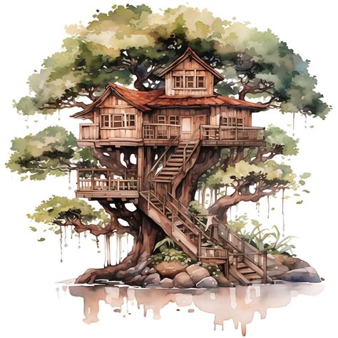 Premium Ai Image Watercolor Ulu House Capturing The Harmony Of Tree