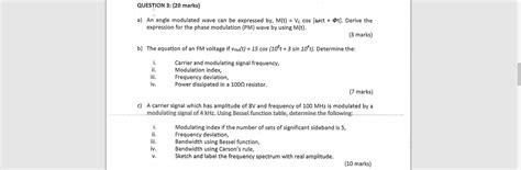 Solved QUESTION Marks A An Angle Modulated Wave Can Chegg