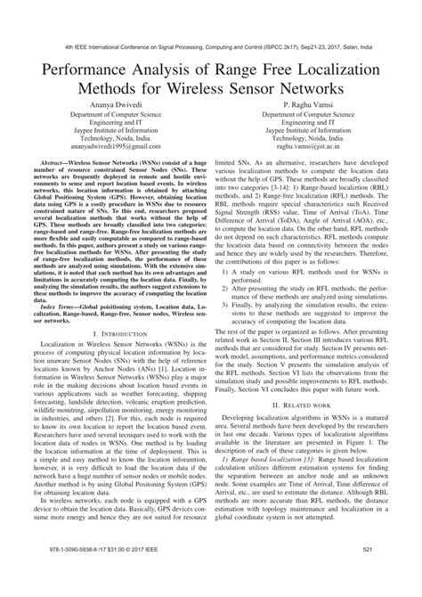 Pdf Performance Analysis Of Range Free Localization Methods For Wireless Sensor Networks