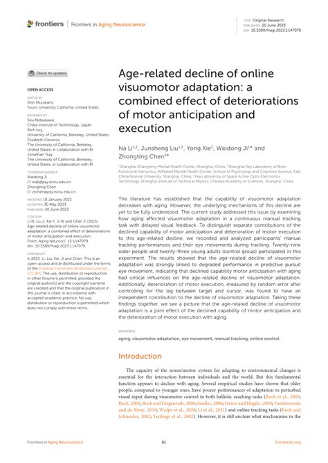 Pdf Age Related Decline Of Online Visuomotor Adaptation A Combined Effect Of Deteriorations