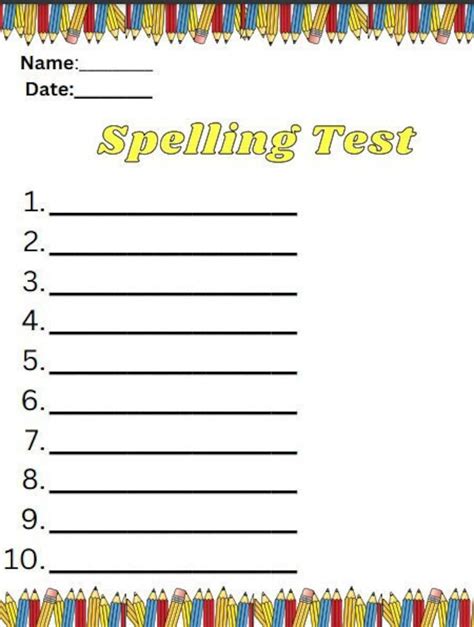Spelling Test Template Etsy