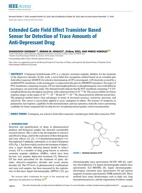 Pdf Extended Gate Field Effect Transistor Based Sensor For Detection Of Trace Amounts Of Anti