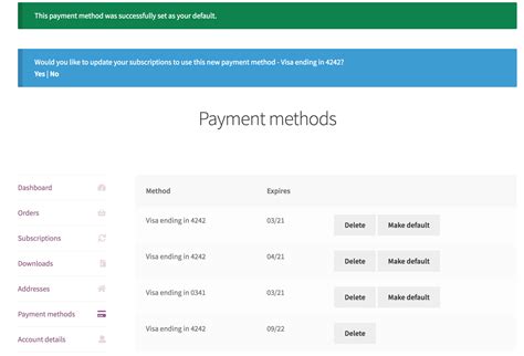 Manage Payment Methods — Subscriptions Documentation Woocommerce