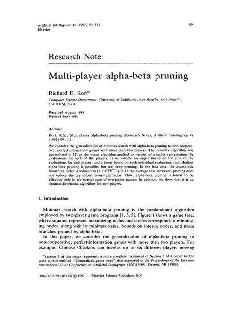 Korf Multi Player Alpha Beta Pruning Pdf Mathematical Concepts