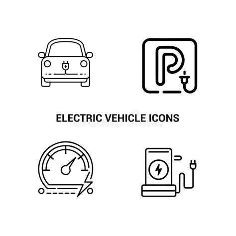 Electric Vehicle Parking And Electric Speedometer Icons Stock