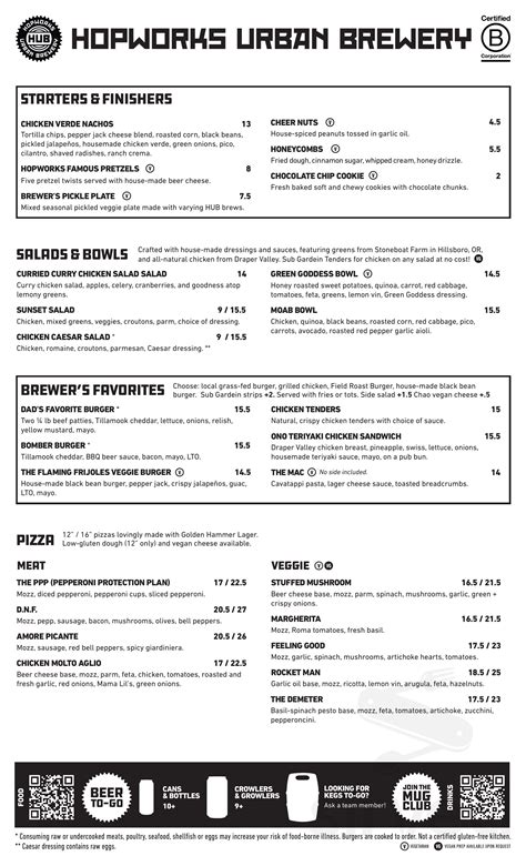 Menu Portland Ors Hopworks Urban Brewery Sirved
