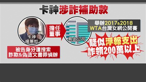涉詐領wta賽事200萬補助 「卡神」楊蕙如遭送辦