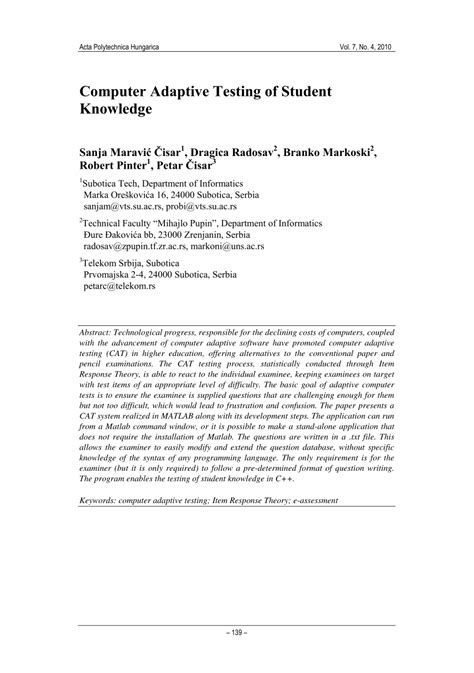 PDF Computer Adaptive Testing Of Babe Knowledge