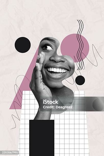 합성물 3d 사진 콜라주 디자인 트렌드 아프리카 인종 아가씨 입 미소 소매 손짓 보여주는 이야기 말하다 연설의 스케치 18 19세에 대한 스톡 사진 및 기타 이미지 Istock