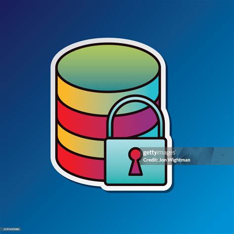 Smart Technology Data Thin Line Icon Sticker Synthwave Colors Server Security High Res Vector