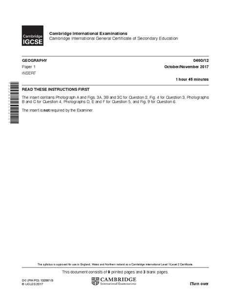 November 2017 V2 In Paper 1 Cie Geography Igcse Pdf