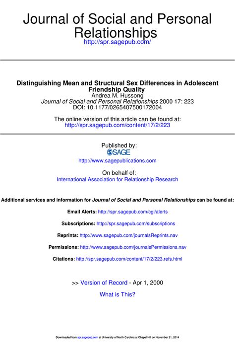 PDF Distinguishing Mean And Structural Sex Differences In Adolescent Friendship Quality