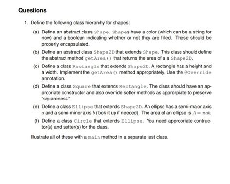 Solved Questions 1 Define The Following Class Hierarchy For