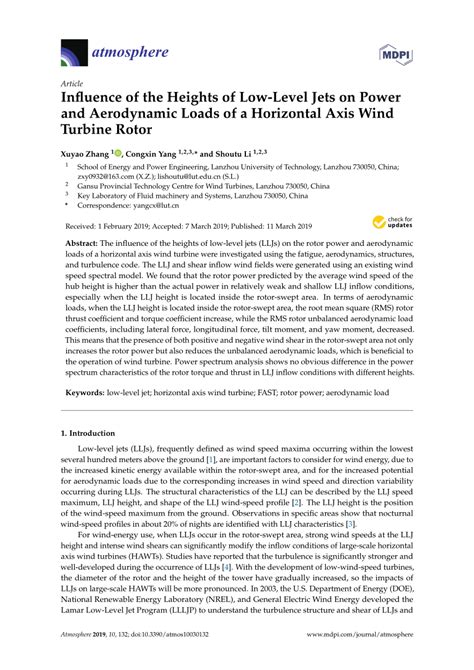 Pdf Influence Of The Heights Of Low Level Jets On Power And Aerodynamic Loads Of A Horizontal