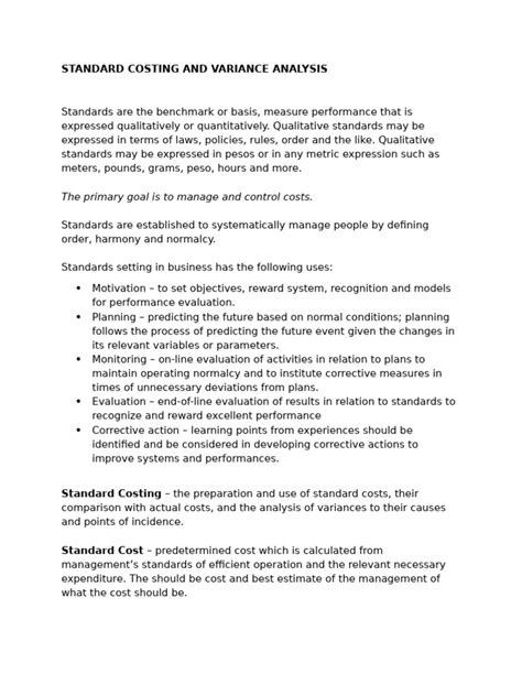 Standard Costing And Variance Analysis Pdf Variance Analysis Of