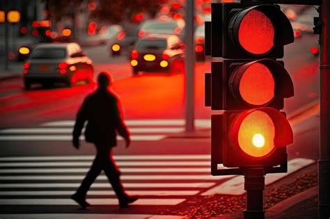 Premium Ai Image Red Traffic Light Illuminated With Person Crossing The Street