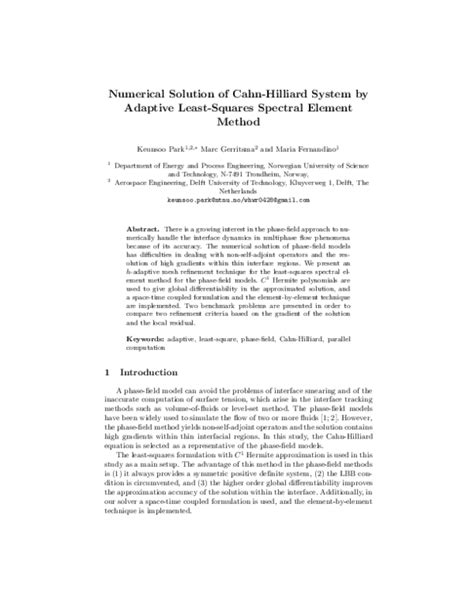 Pdf Numerical Solution Of Cahn Hilliard System By Adaptive Least Squares Spectral Element Method