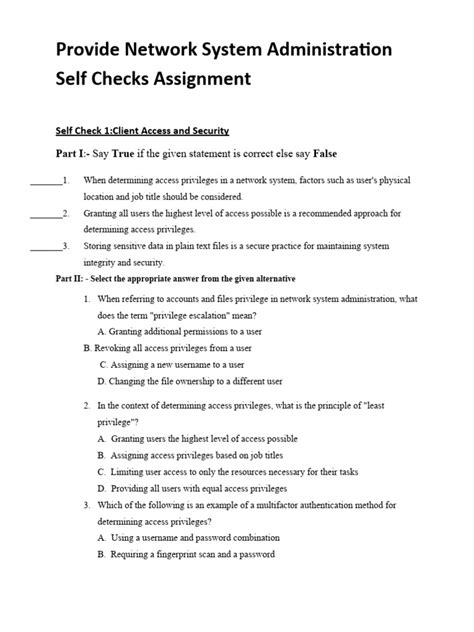 Provide Network System Administration Self Checks Assignment Pdf Information Security Security