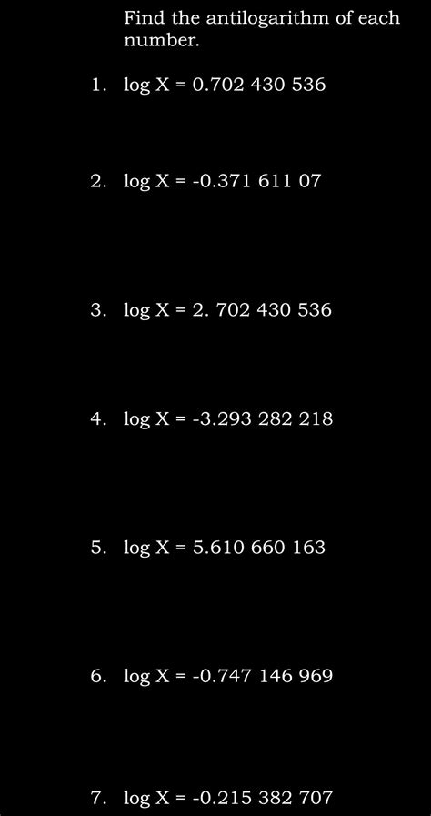 Find The Antilogarithm Of Each Number 1 Log X 0702 430 536 2 Log X