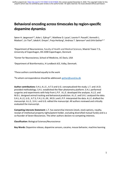 Pdf Behavioral Encoding Across Timescales By Region Specific Dopamine Dynamics