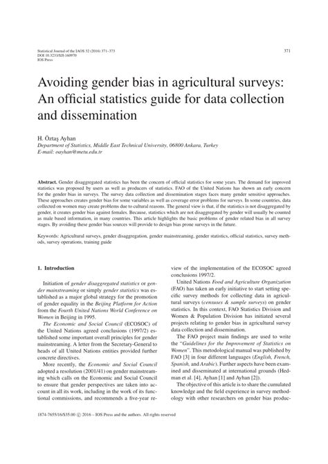 Pdf Avoiding Gender Bias In Agricultural Surveys An Official Statistics Guide For Data