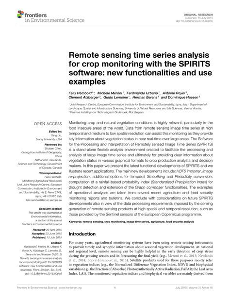 Pdf Remote Sensing Time Series Analysis For Crop Monitoring With The Spirits Software New