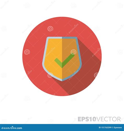 Shield With Checkmark Flat Design Long Shadow Color Vector Icon Stock Vector Illustration Of