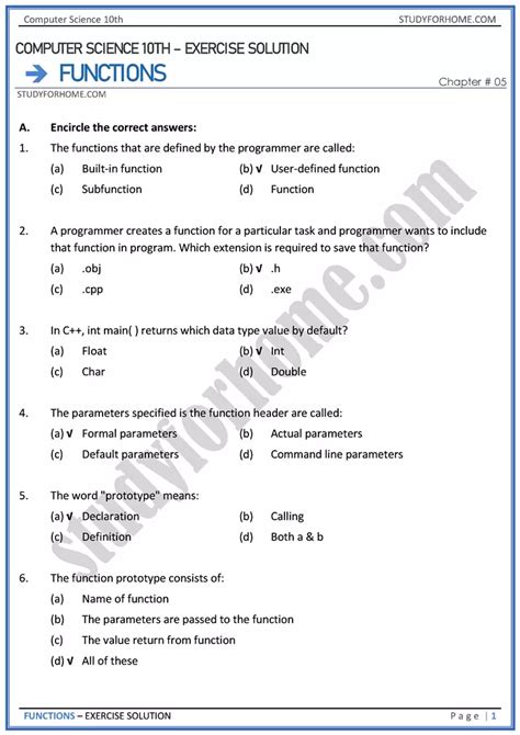 Functions Solved Book Exercise Computer Science Class 10th