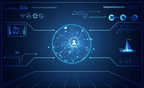 디지털 데이터 차트 통신 컴퓨팅 및 하이테크 미래 디자인 배경에 원 퍼센트 활력 혁신의 추상 기술 Ui 미래지도 Hud 인터페이스 홀로그램 요소 0명에 대한 스톡 벡터 아트